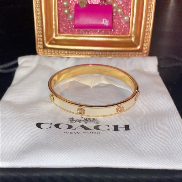 Coach | Jewelry | Coach Gold And Cream Bracelet | Poshmark